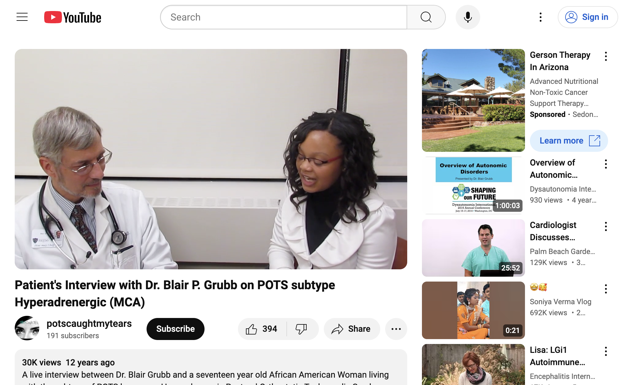 Patient's Interview with Dr. Blair P. Grubb on POTS subtype ...